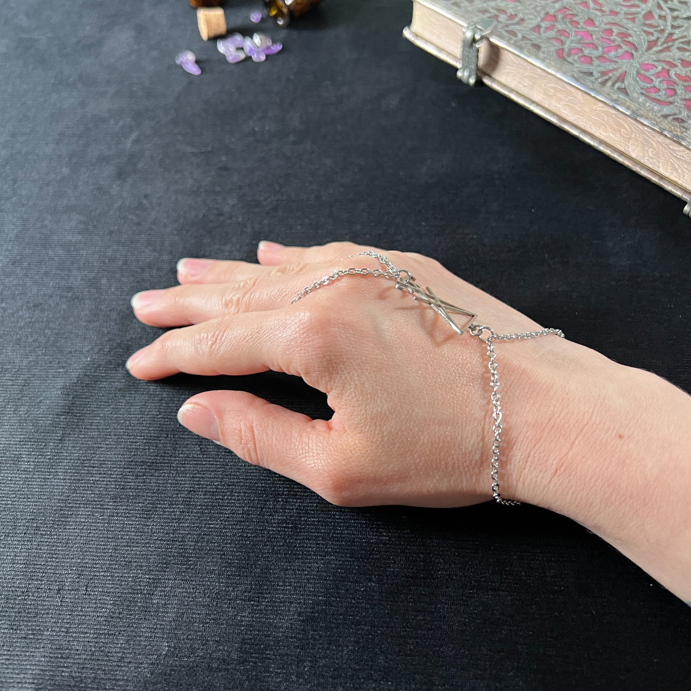 Lucifer sigil ring bracelet hand chain – Baguette Magick