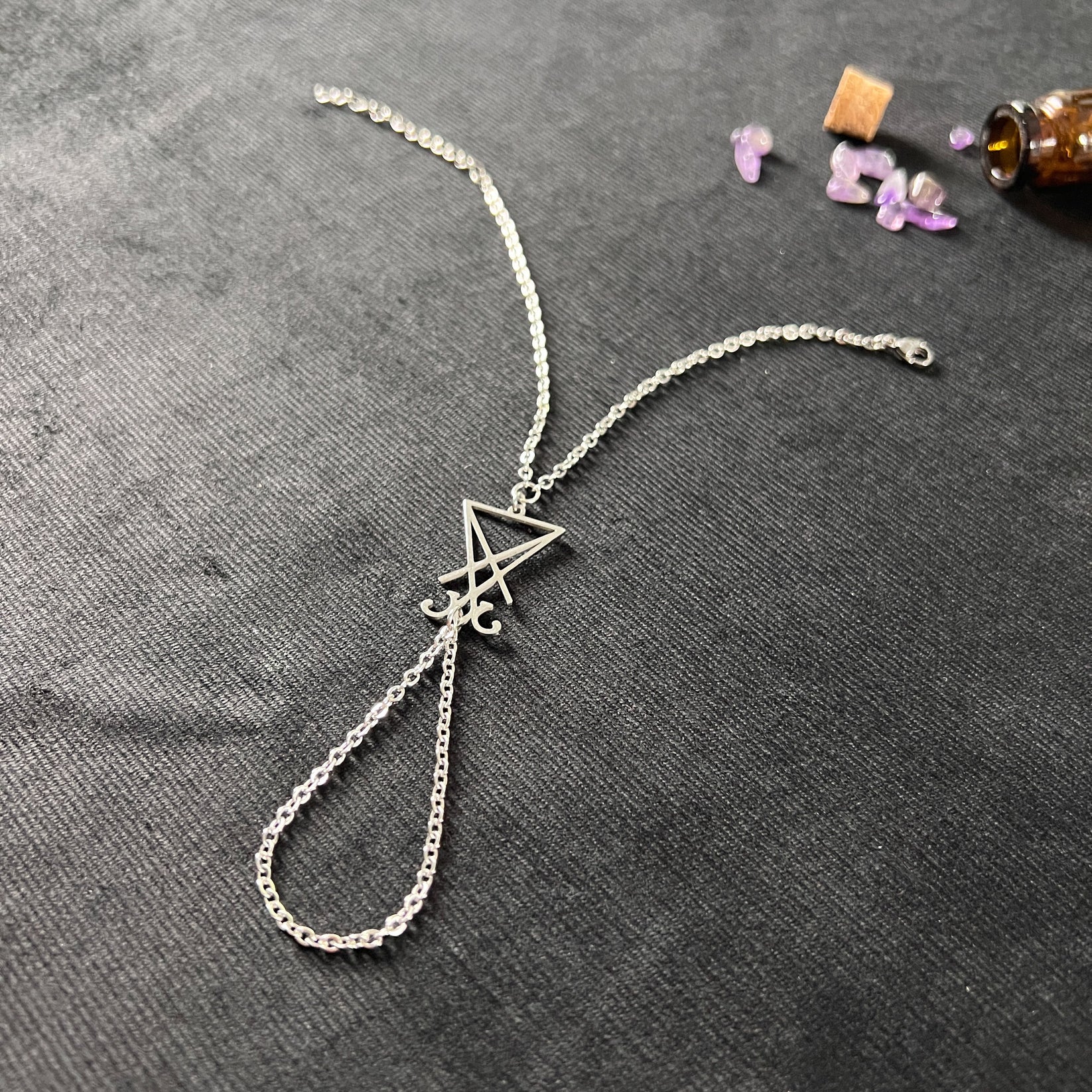 Lucifer sigil ring bracelet hand chain – Baguette Magick