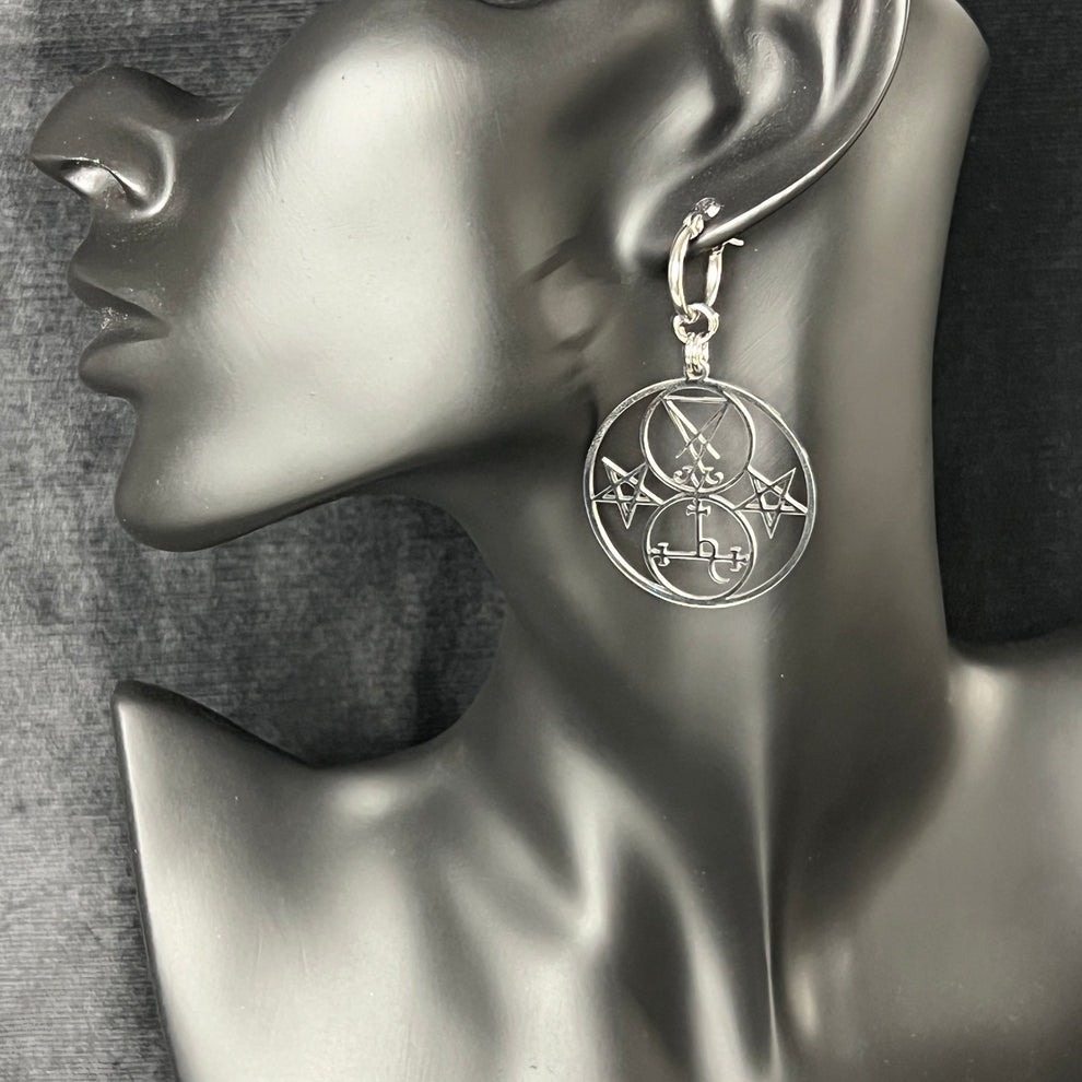 Luciferian earrings, Lilith and Lucifer sigils, inverted pentacle ...