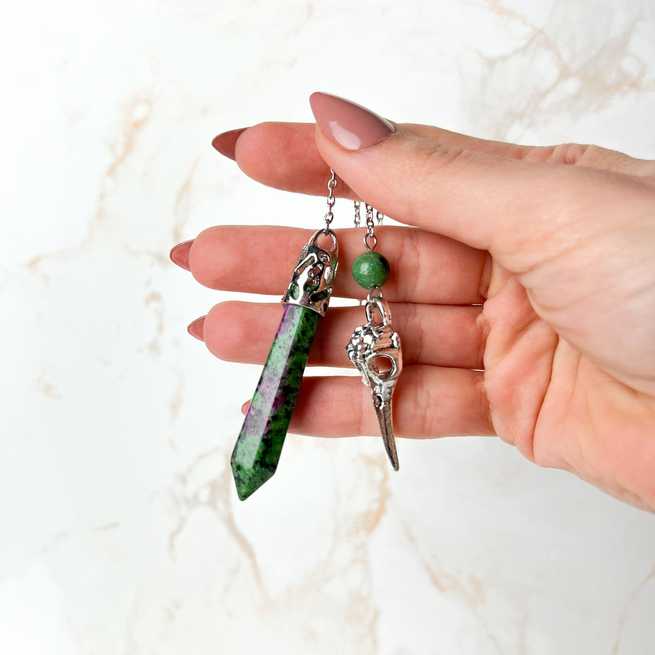 Bird skull dowsing pendulum, multiple gemstones – Baguette Magick