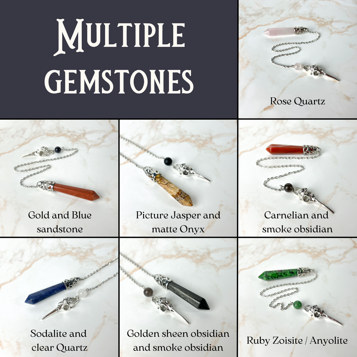 Bird skull dowsing pendulum, multiple gemstones – Baguette Magick